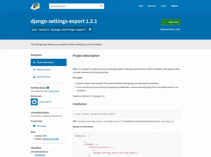 Django Settings Export