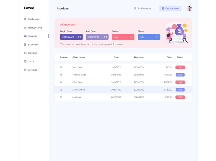 Tailwindcss Invoice Dashboard