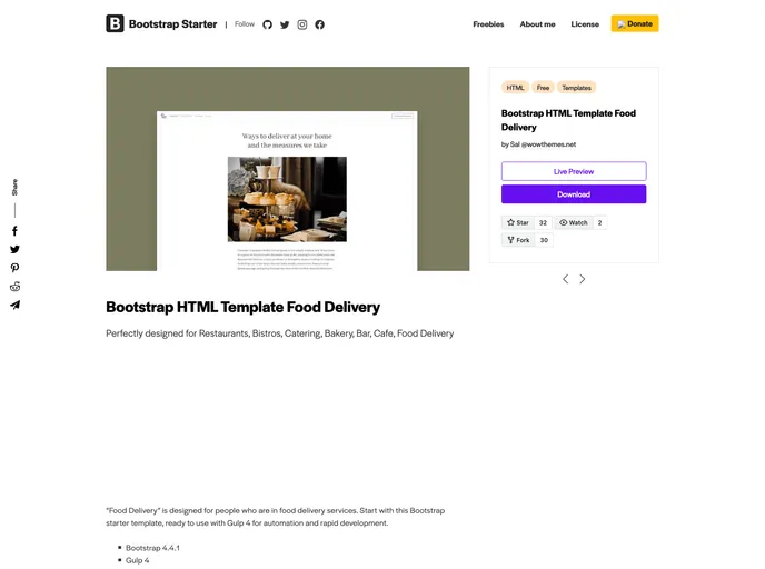Template Fooddelivery Bootstrap Html